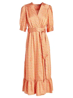 Sandro Printed Satin-twill Midi Wrap Dress - Peach