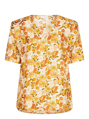 Sandro Floral-print Silk-twill Blouse - Marigold