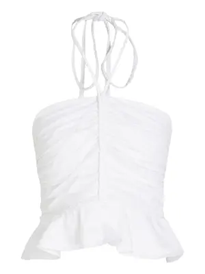Veronica Beard Arienne Ruched Halterneck Top - White