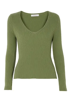 Max Mara Calcio Ribbed Cotton-blend Sweater - Green