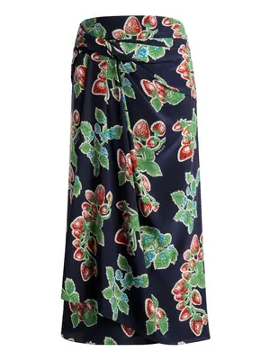 Bally Strawberry-print Silk Midi Skirt - Blue