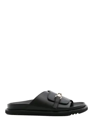 DOUCAL'S Logo-buckle Leather Slides - Black