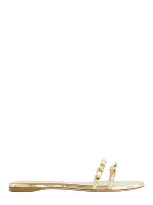 Giambattista Valli Crystal-embellished Leather Slides - Gold