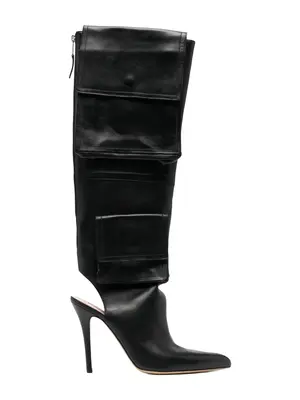 Natasha Zinko 115mm Cargo Leather Boots - Black
