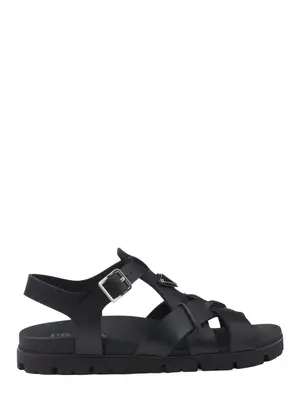 Prada Triangle-logo Woven Sandals - Black