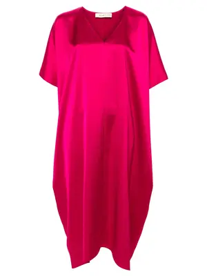 BLANCA VITA Satin Shift Midi Dress - Red