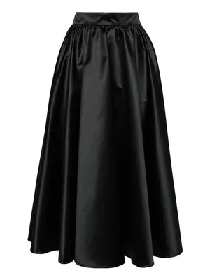 Patou Volume Satin Midi Skirt - Black