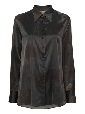 ZIGGY CHEN Abstract-print Satin Shirt - Grey