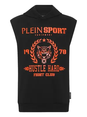 PLEIN SPORT Tiger-print Sleeveless Hoodie - Black