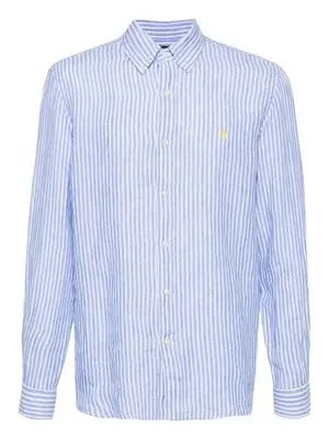 Polo Ralph Lauren Logo-embroidered Striped Linen Shirt - Blue