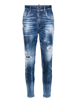 Dsquared2 Paint-splatter Distressed Tapered Jeans - Blue