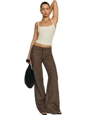 REFORMATION Vida Linen Low Rise Pant - Brown