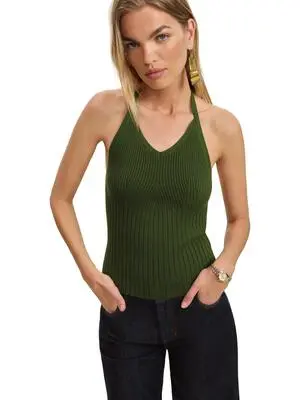 REFORMATION Delia Ribbed Halter Top Grass