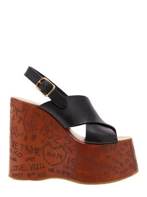 Chloé Maxime Carved Leather Wedge Sandals - Black