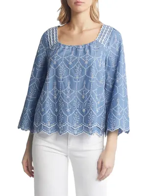 Caslon CASLON(R) Cotton Eyelet Top Blue Coronet