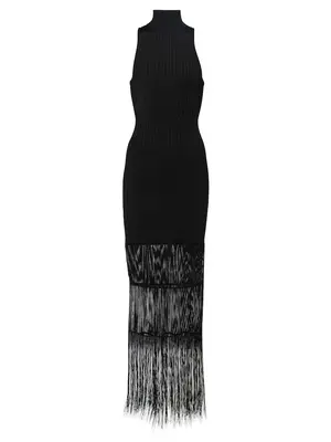 Khaite Zare Fringed Ribbed-knit Maxi Dress - Black