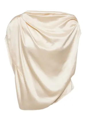 THE SEI Draped Silk Satin Top - White