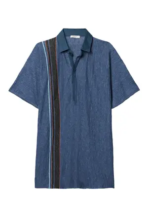 THE ROW Eddie Oversized Striped Linen Shirt - Blue