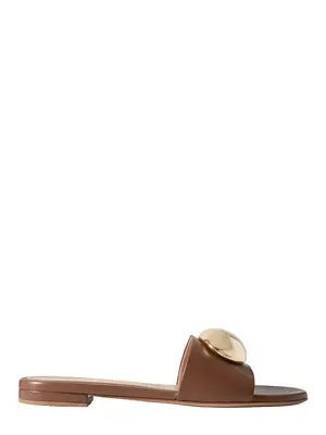 GIANVITO ROSSI Embellished Leather Slides - Brown