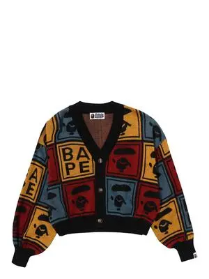 A BATHING APE Ape Face Cropped Knit Cardigan - Black