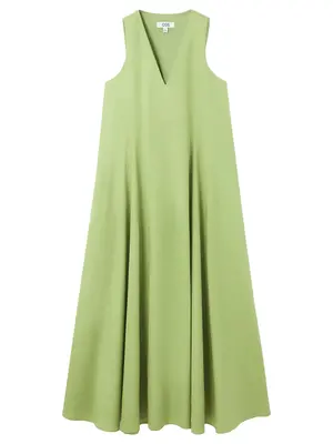 Cos Pleated Linen Maxi Dress Green