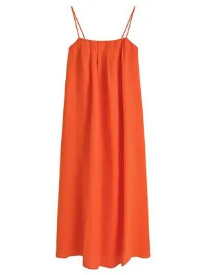 Cos Pleated Linen Maxi Dress Orange