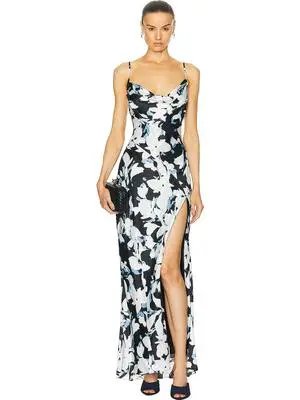 NICHOLAS Ariel Cowl Gown - Black Blur Print
