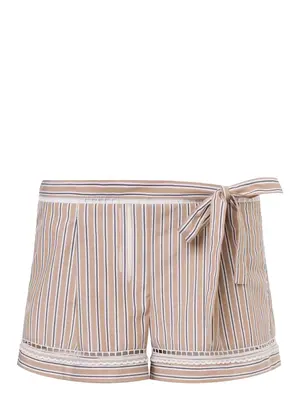Alberta Ferretti Bow-embellished Striped Mini Shorts - Neutrals