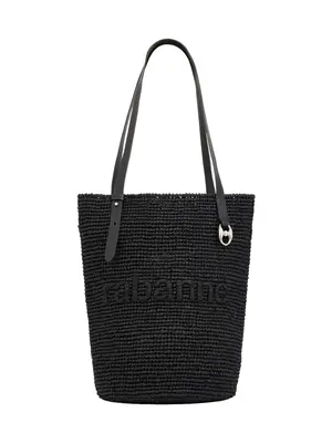 Rabanne Logo-embroidered Raffia Tote Bag - Black