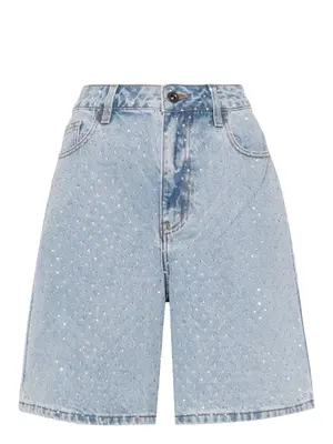 SELF-PORTRAIT Crystal-embellished Denim Shorts - Blue
