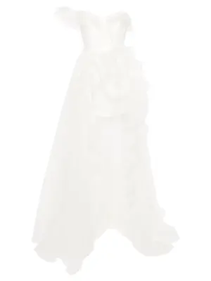ANA RADU Asymmetric Ruffled Gown - White