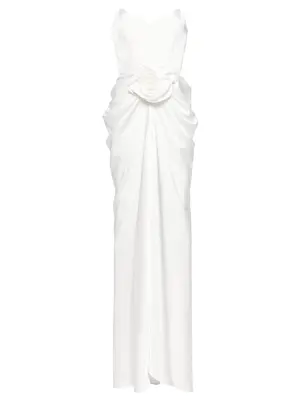 ANA RADU Floral-appliqué Draped Gown - White
