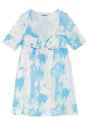 GANNI GANNI Graphic-Print Satin Mini Dress