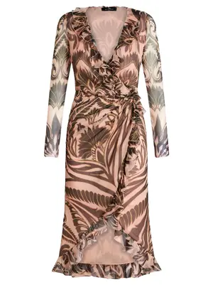 Etro Graphic-print Silk Dress - Brown