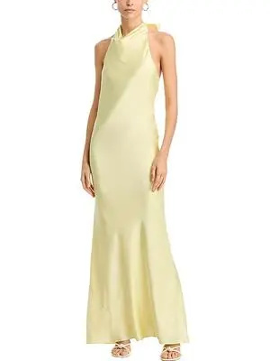 Aqua Aqua Charmeuse Halter Neck Maxi Dress Butter