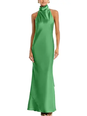 Aqua Aqua Charmeuse Halter Neck Maxi Dress Green
