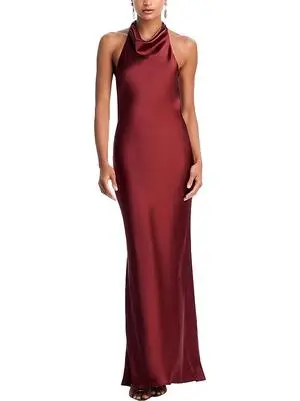 slim fit dress slacks Caiden Burgundy Halter V Neck Open Back Mermaid Dress main image 0