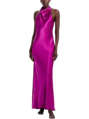 Aqua Charmeuse Halter Neck Maxi Dress - Orchid