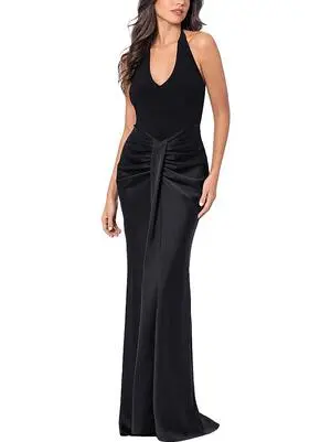 Aqua Halter Mixed Media Gown - Black