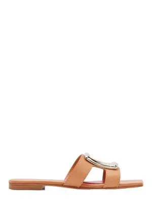 ROGER VIVIER Metal Buckle Leather Sandals - Tan