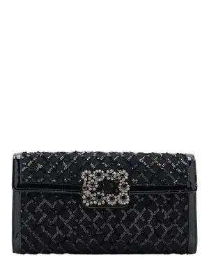 ROGER VIVIER Flower Buckle Sequined Clutch - Black