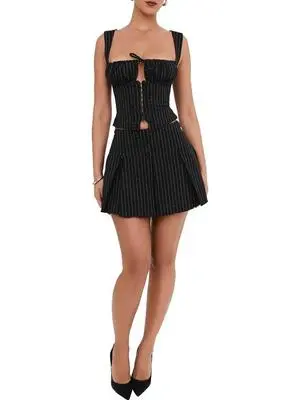 MISTRESS ROCKS Pinstripe Corset Top - Black