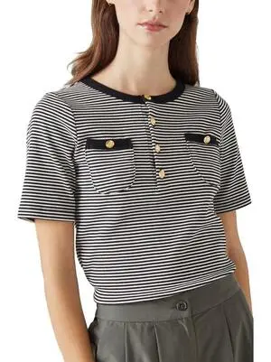 LK BENNETT Charlie Stripe Pocket Rib Top - Black