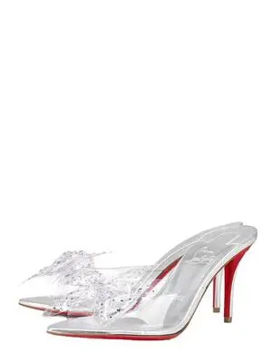 CHRISTIAN LOUBOUTIN Aqua Embellished Slide Sandals - Silver