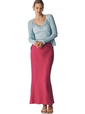 Anthropologie Tilda Maxi Slip Skirt Linen Edition - Raspberry