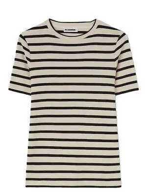 JIL SANDER Stripe Cotton T-shirt - Beige/black