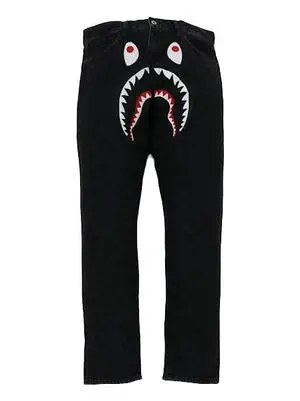 A BATHING APE Shark Washed Wide Fit Denim Pants - Black