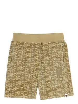 A BATHING APE Logo Monogram Velour Shorts - Beige