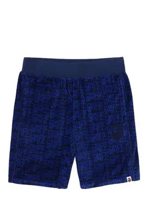 A BATHING APE Logo Monogram Velour Shorts - Navy Blue
