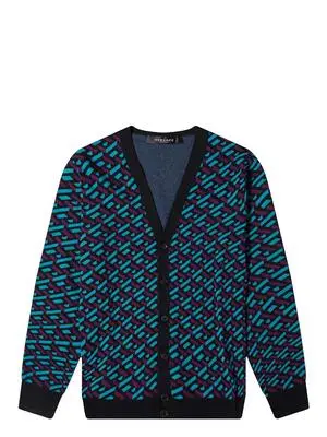 VERSACE Monogram Geometric Intarsia Cardigan